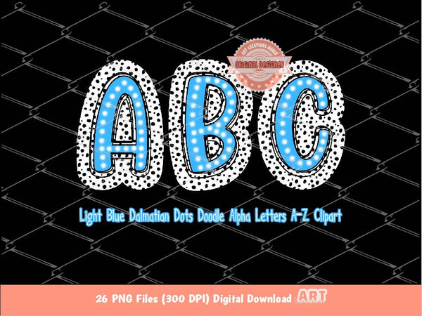 Light Blue Dalmatian Letters PNG, Hand Drawn Bright Blue Doodle Alpha