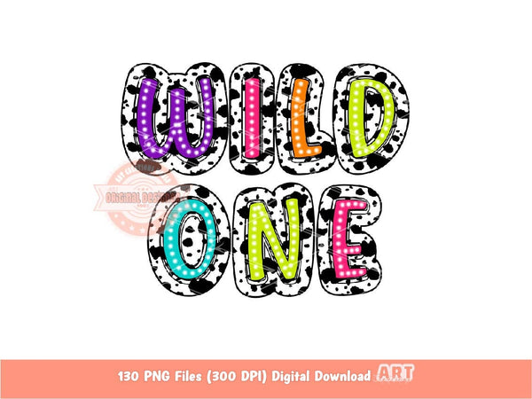 Colorful Cow Print Letters PNG Bundle, Hand Drawn Bright Doodle Alpha