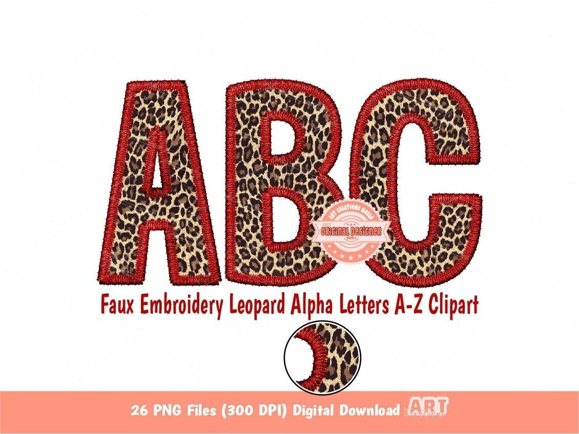 Faux Embroidery Leopard Letters PNG, Cheetah Print Wild Alpha Set Clip ...
