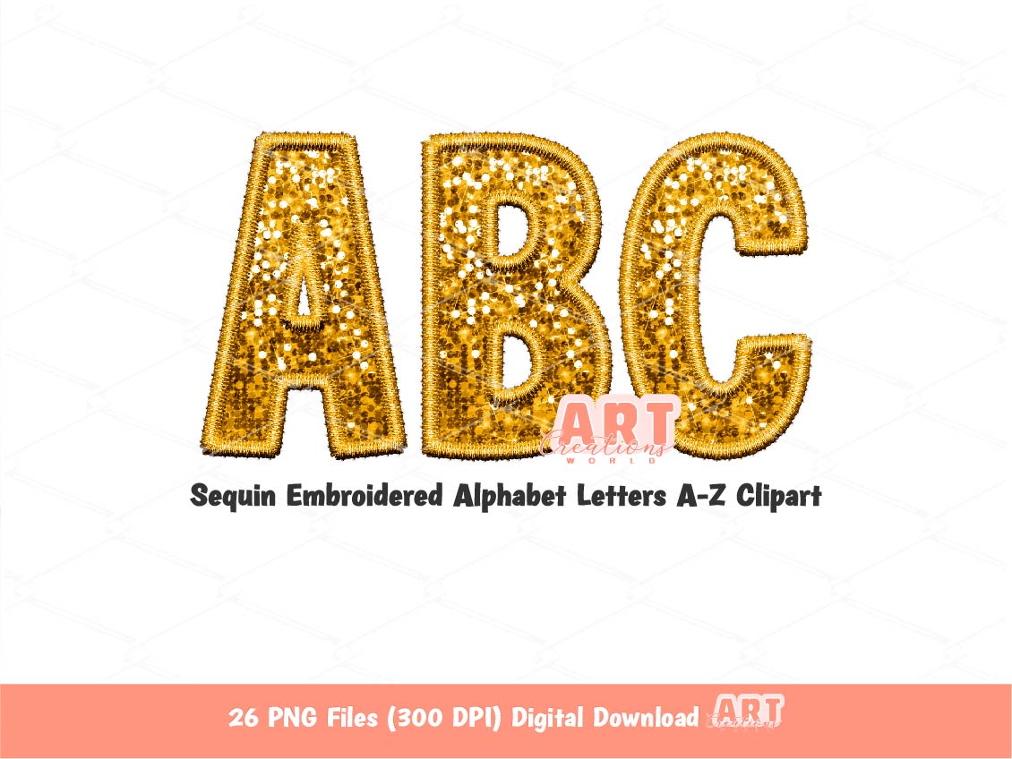Gold Sequin Letters PNG, Faux Embroidered Golden Yellow PNG – Art ...