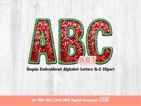 Christmas Sequin Letters PNG, Faux Embroidery Red and Green