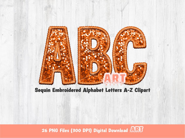 Orange Sequin Letters PNG, Faux Embroidered Glitter Sequins