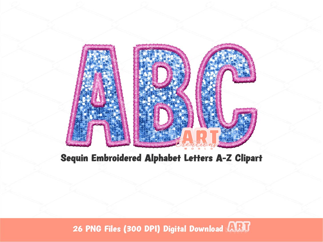Pink Blue Sequin Letters PNG, Faux Embroidered Glitter PNG – Art ...