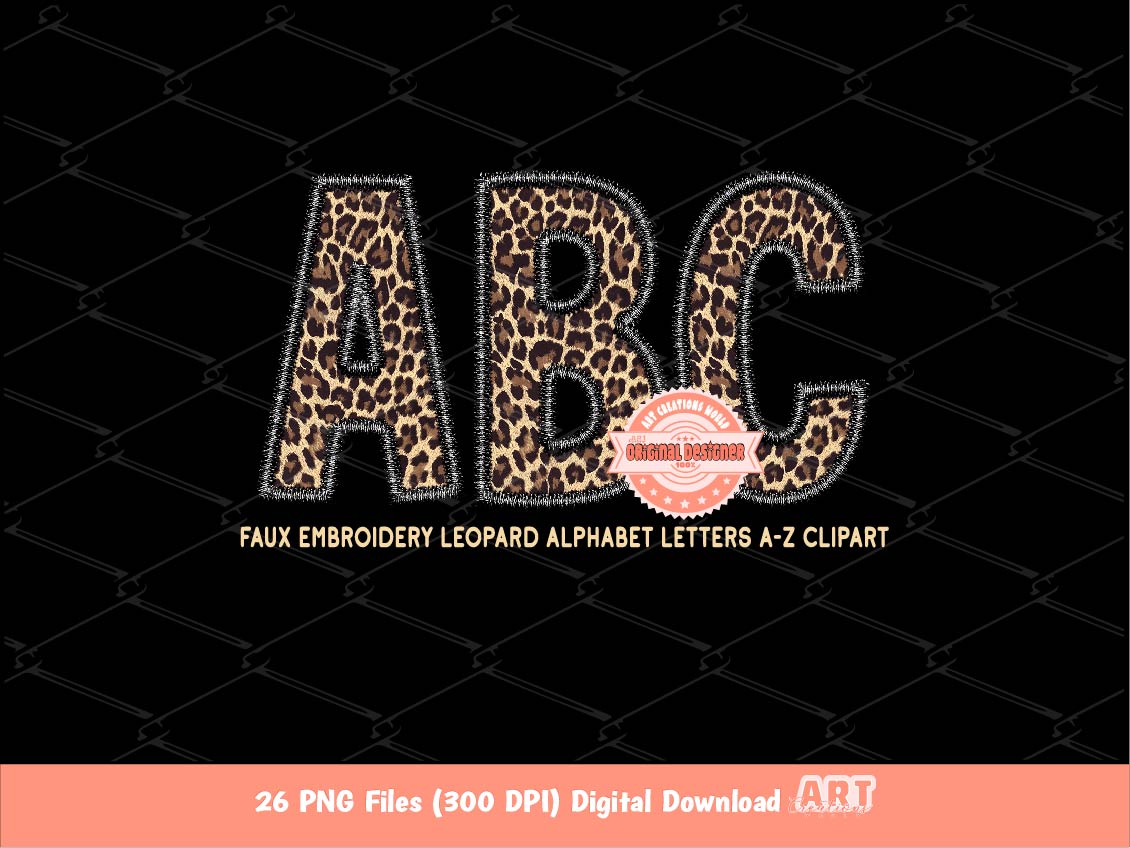 Faux Embroidery Leopard Letters PNG, Wild Safari Alphabet