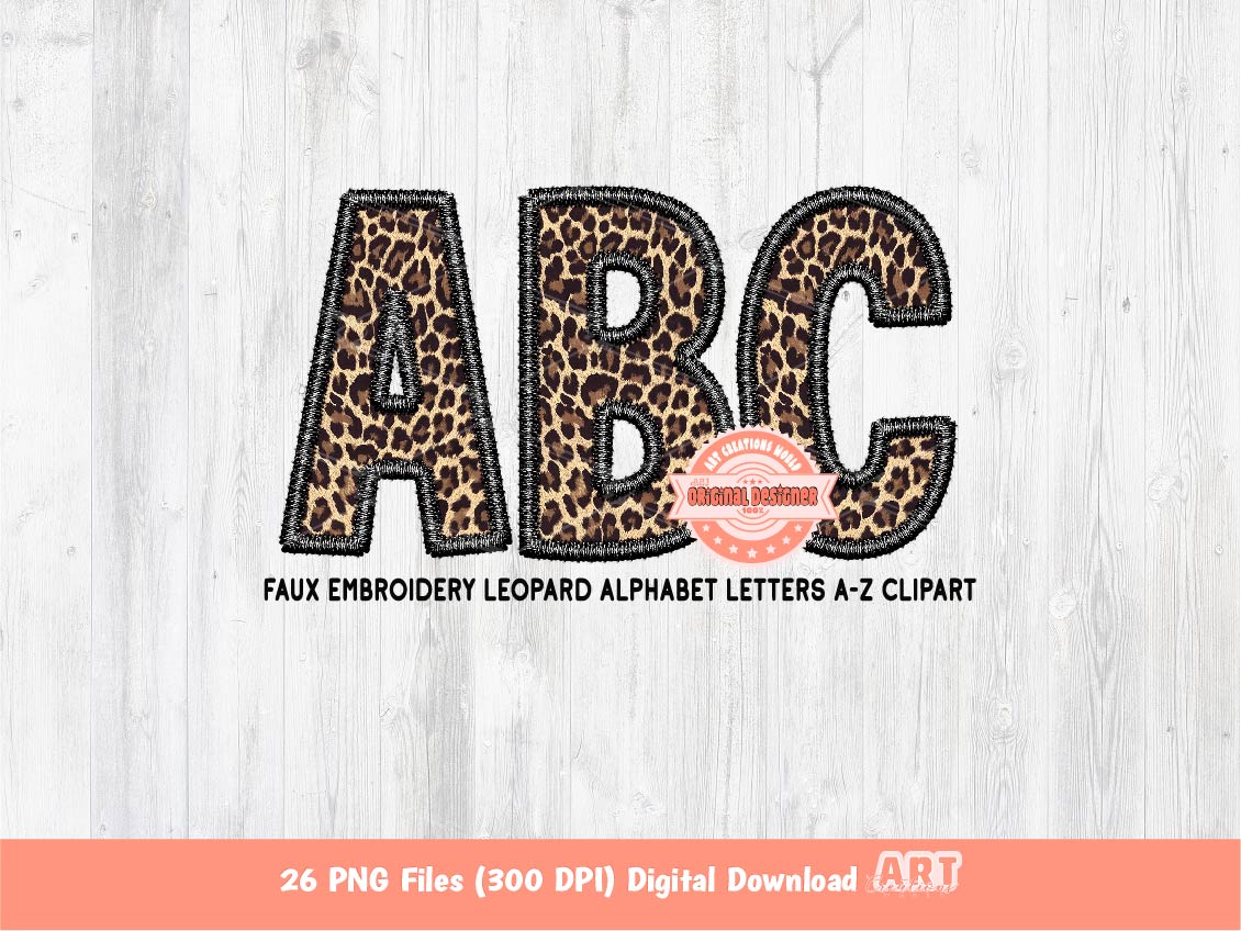 Faux Embroidery Leopard Letters PNG, Wild Safari Alphabet
