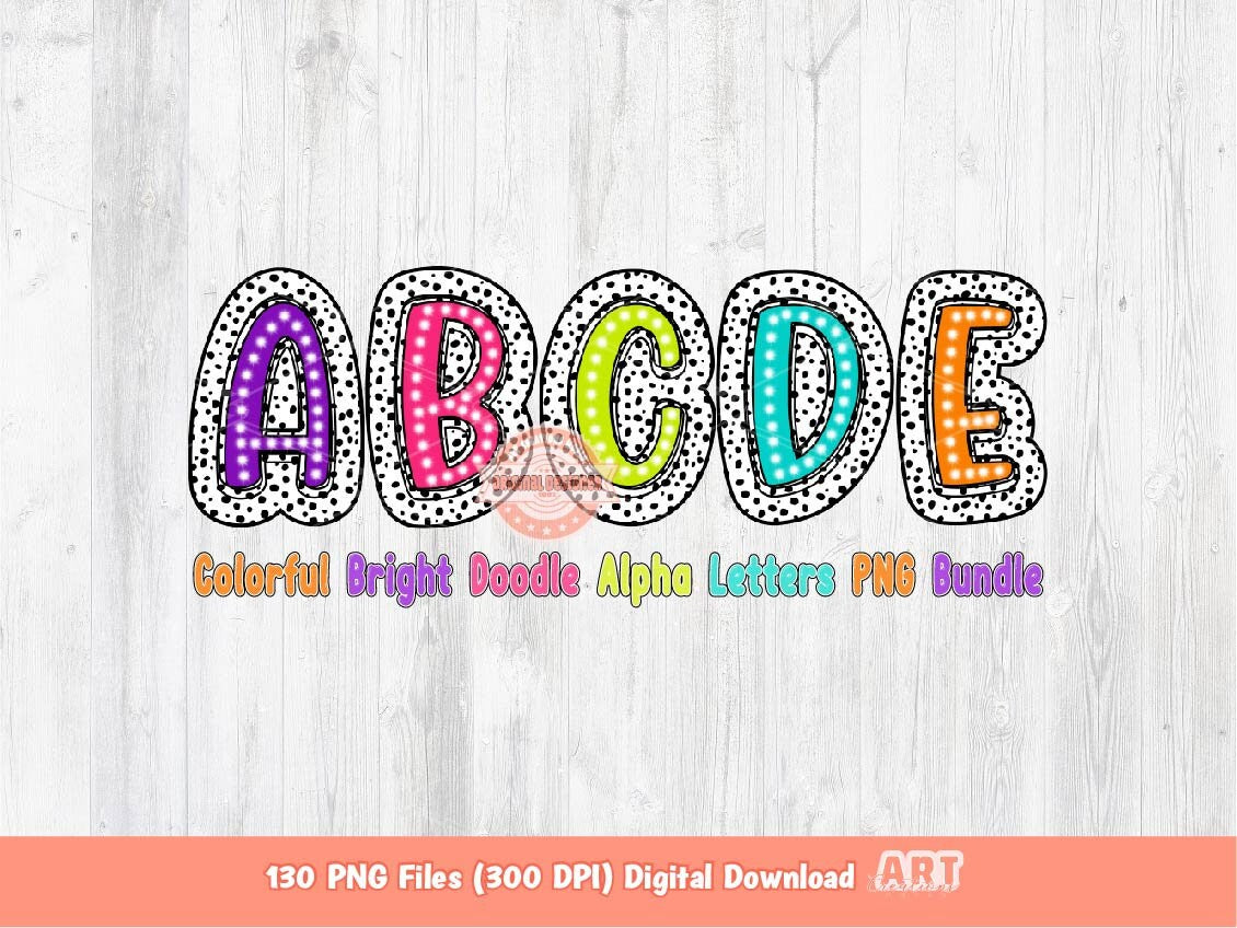 Colorful Dalmatian Letters PNG Bundle, Hand Drawn Bright Doodle Alpha ...