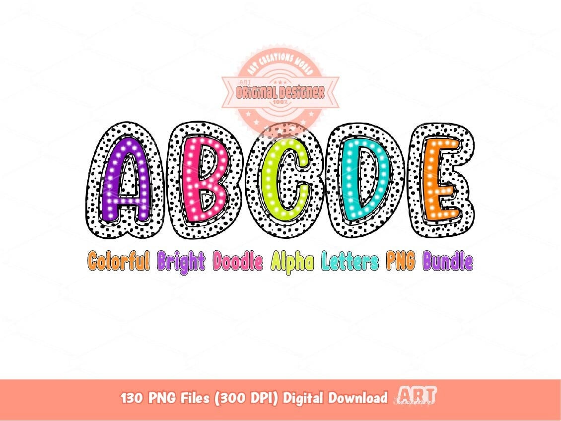 Colorful Dalmatian Letters PNG Bundle, Hand Drawn Bright Doodle Alpha ...
