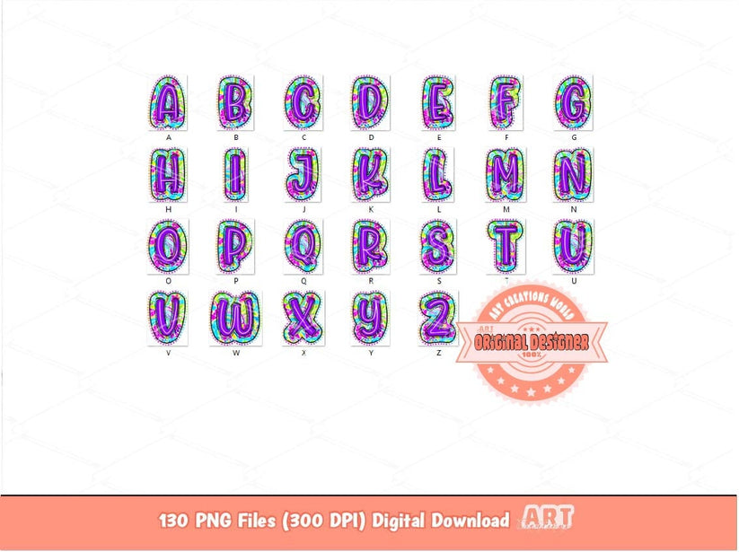 Bright Doodle Letters PNG Bundle, Hand Drawn Colorful Paisley Floral A ...