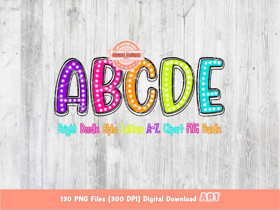 Bright Floral Doodle Letters PNG, Hand Drawn Neon colors Alpha A-Z Set