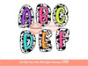 Colorful Cow Print Letters PNG Bundle, Hand Drawn Bright Doodle Alpha