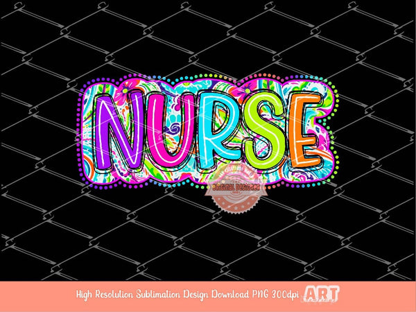 Nurse Bright Floral PNG, Nurse neon colorful Scribble doodle letters P