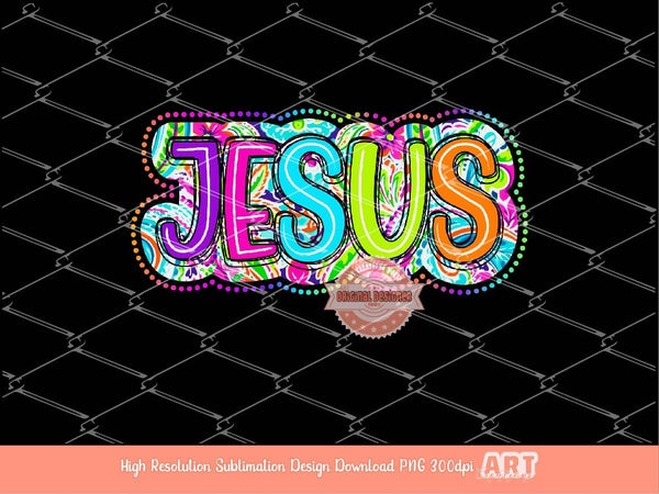 Jesus Bright Floral PNG, Jesus neon colorful Scribble doodle letters P