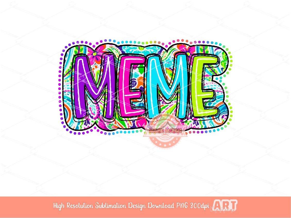Meme Bright Floral PNG, Meme neon colorful Scribble doodle letters Png ...