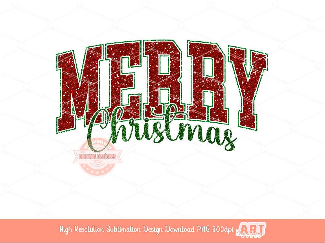 Merry Christmas Varsity PNG Glitter Christmas shirt design Retro trend ...