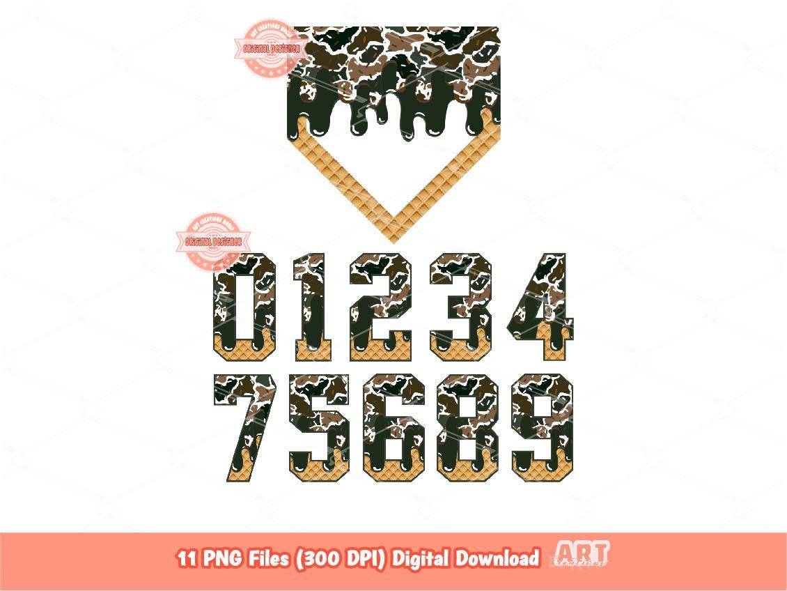Old Camo Sprinkle Drip Numbers and Home Plate PNG Bundle, Retro Camouf ...