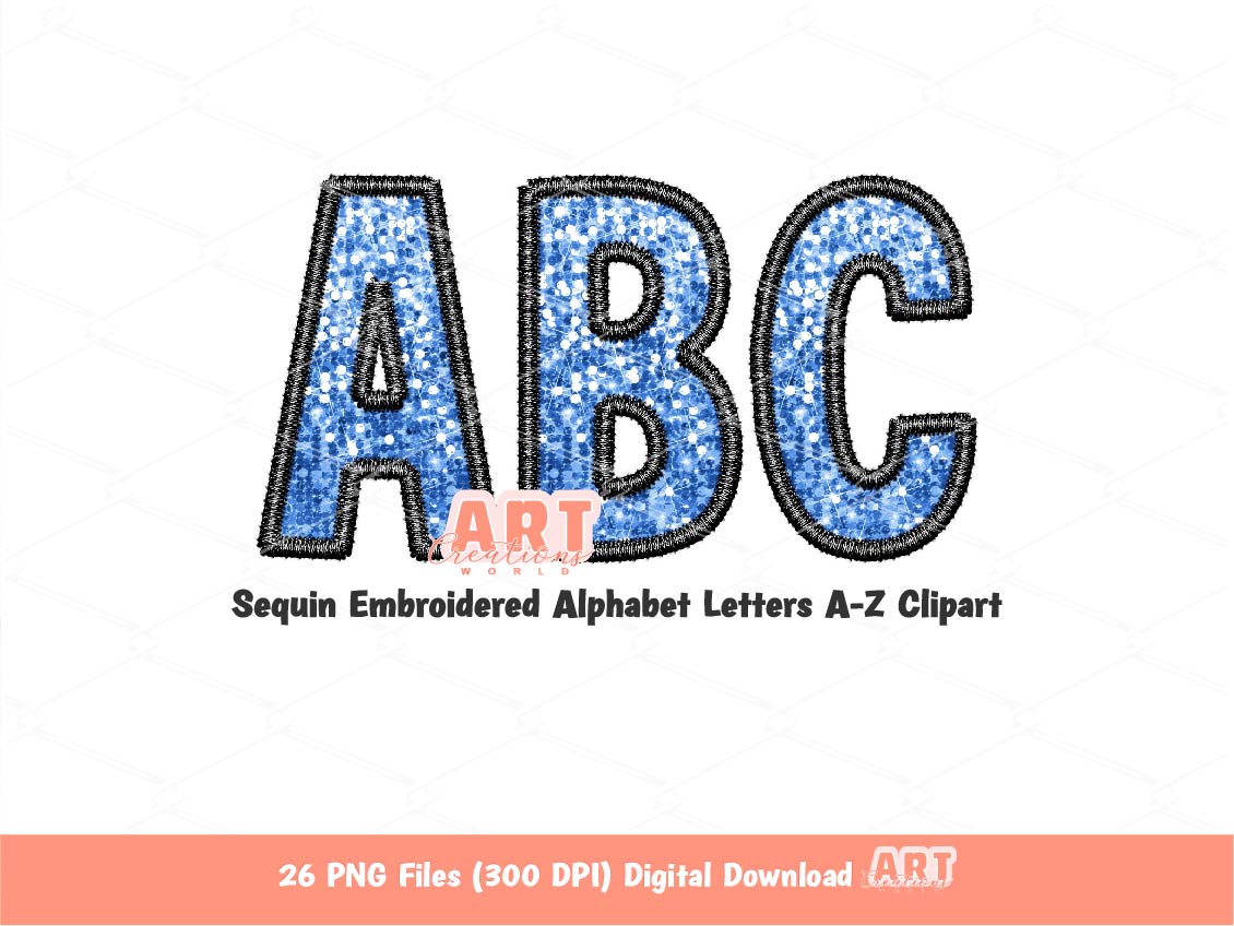 Light Blue Sequin Letters PNG, Faux Embroidered Sequin Alpha – Art ...