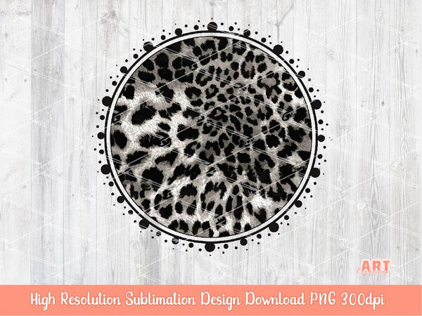 Grey Leopard Circle Background with Yellow Gold Brush Stroke PNG Subli