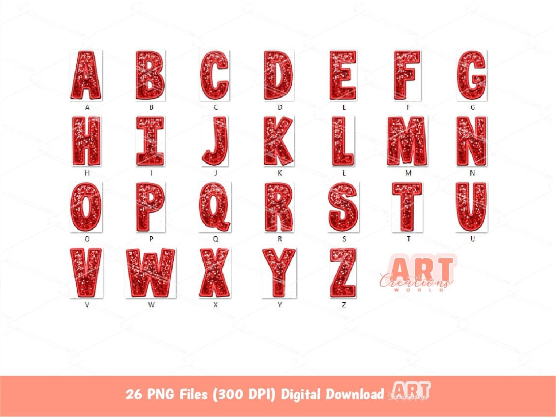Red Sequin Letters PNG, Faux Embroidered Glitter Sequins PNG Alphabet ...