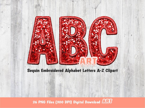 Red Sequin Letters PNG, Faux Embroidered Glitter Sequins PNG Alphabet ...