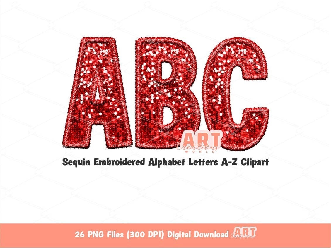 Red Sequin Letters PNG, Faux Embroidered Glitter Sequins PNG Alphabet ...