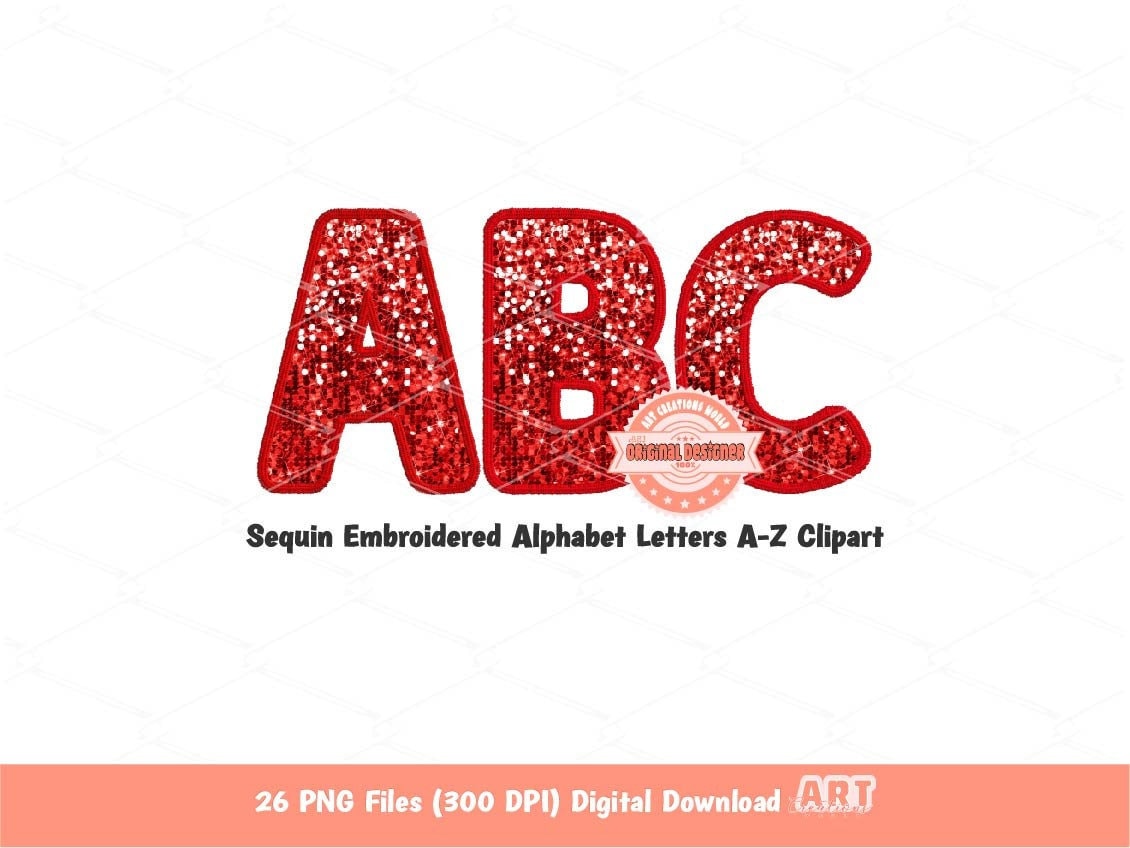 Red Sequin Letters PNG, Original Designer Faux Embroidered Glitter Seq ...