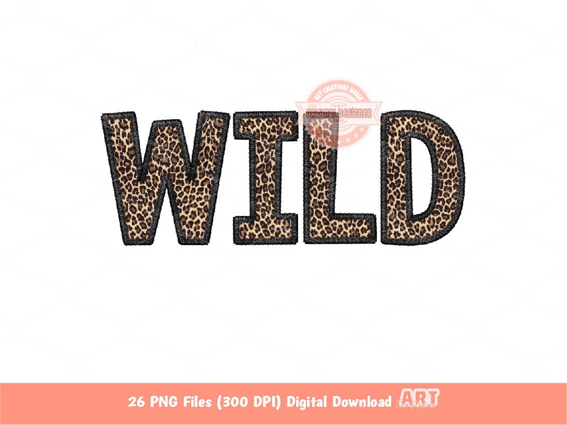 Faux Embroidery Leopard Letters PNG, Cheetah Print Wild Alpha Set Clip