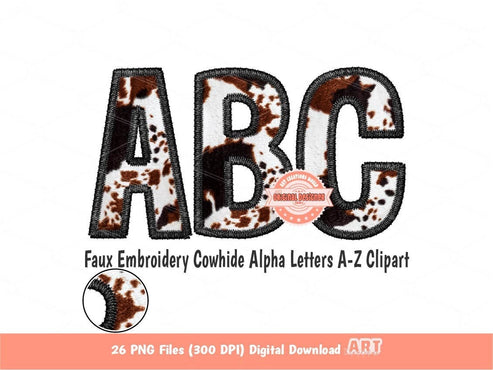 Faux Embroidery Cowhide Letters PNG, Black & Brown Cow Print Western A ...